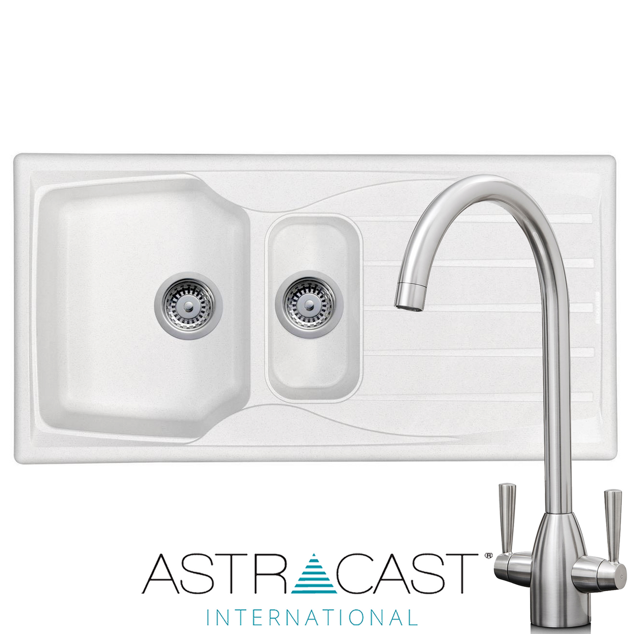 Astracast Sierra 1.5 Bowl White Kitchen Sink & SIA Brushed Nickel Mixer Tap
