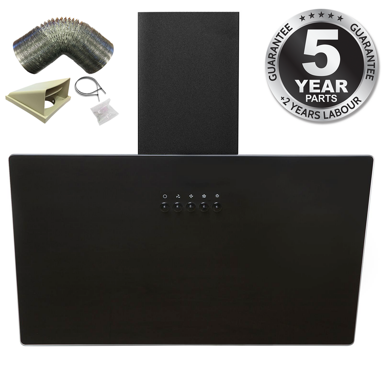 SIA AH60BL 60cm Black Angled Glass Chimney Kitchen Cooker Hood Fan & 1m ...