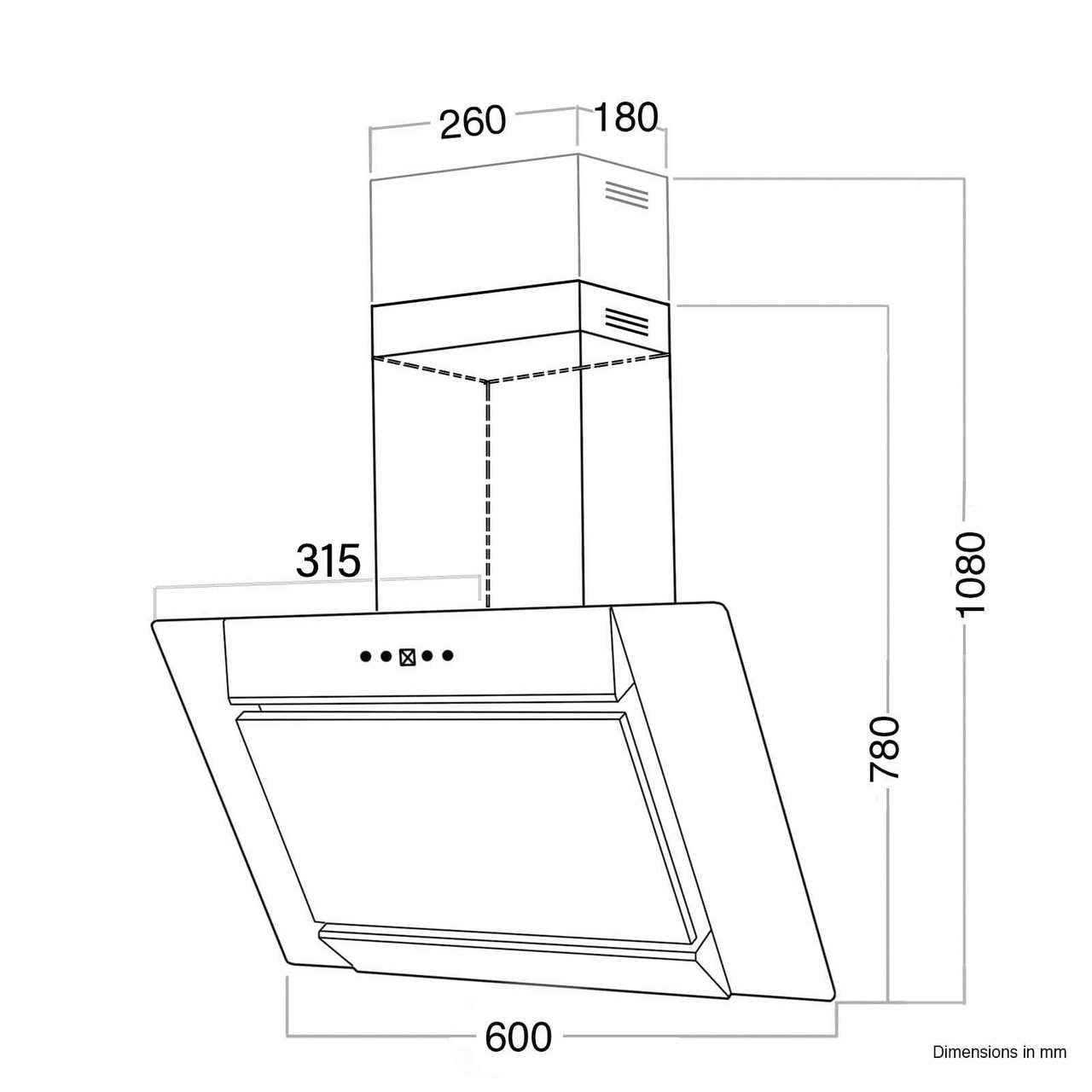 SIA 60cm Angled Stainless Steel Chimney Cooker Hood & Toughened Glass ...
