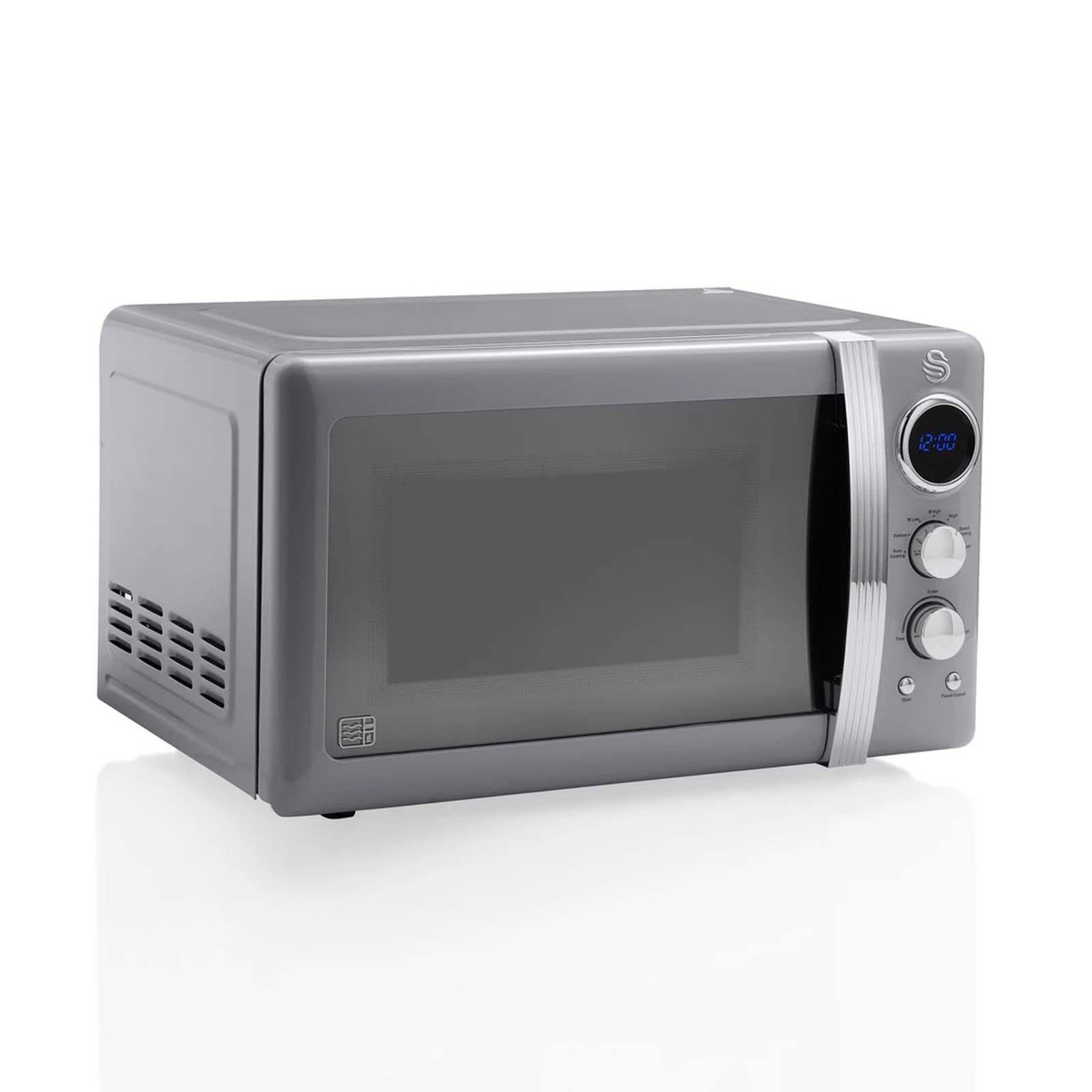 Grey Retro Microwave Oven, 1950's Style, Digital 20L 800W - Swan SM22030GRN