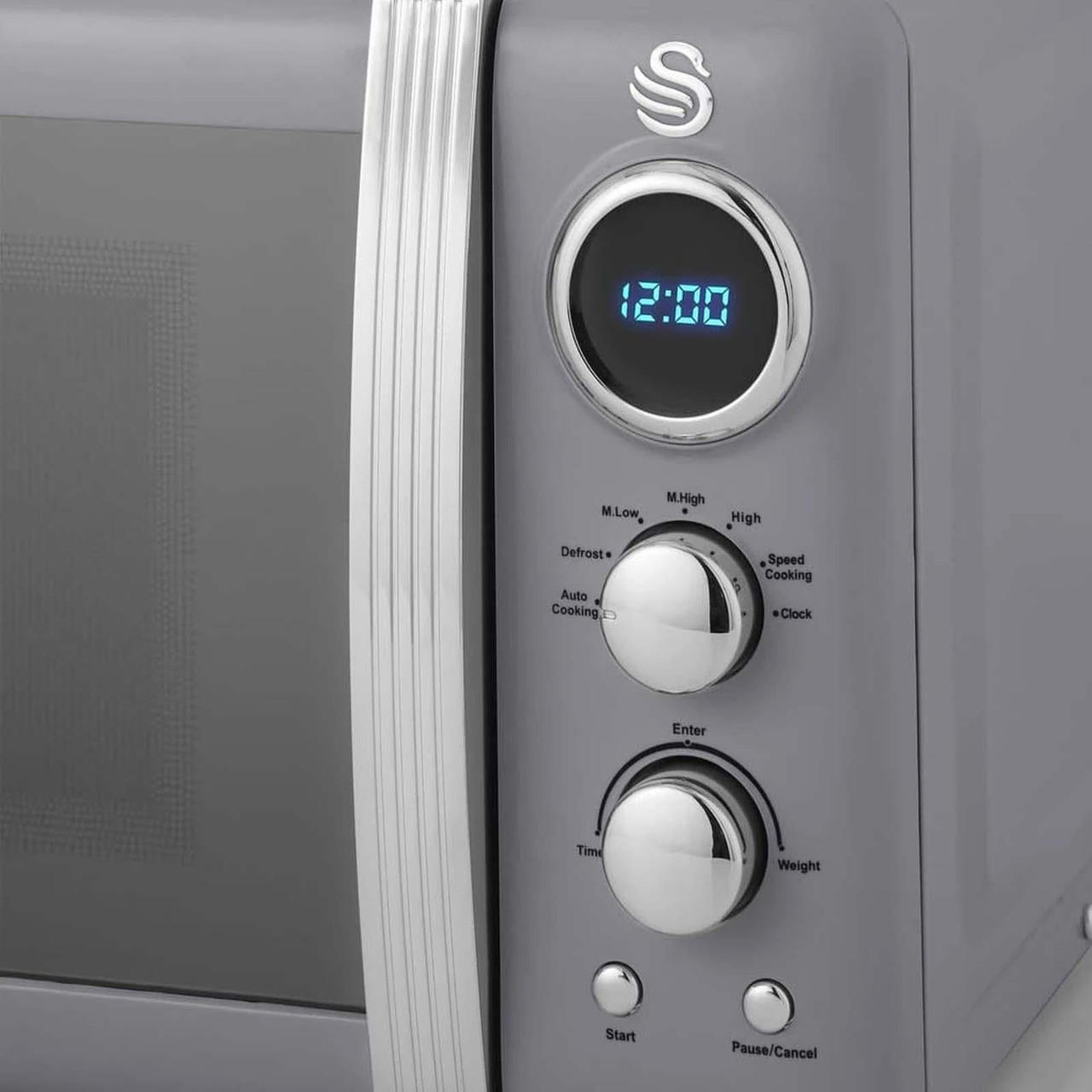 Grey Retro Microwave Oven, 1950's Style, Digital 20L 800W - Swan SM22030GRN