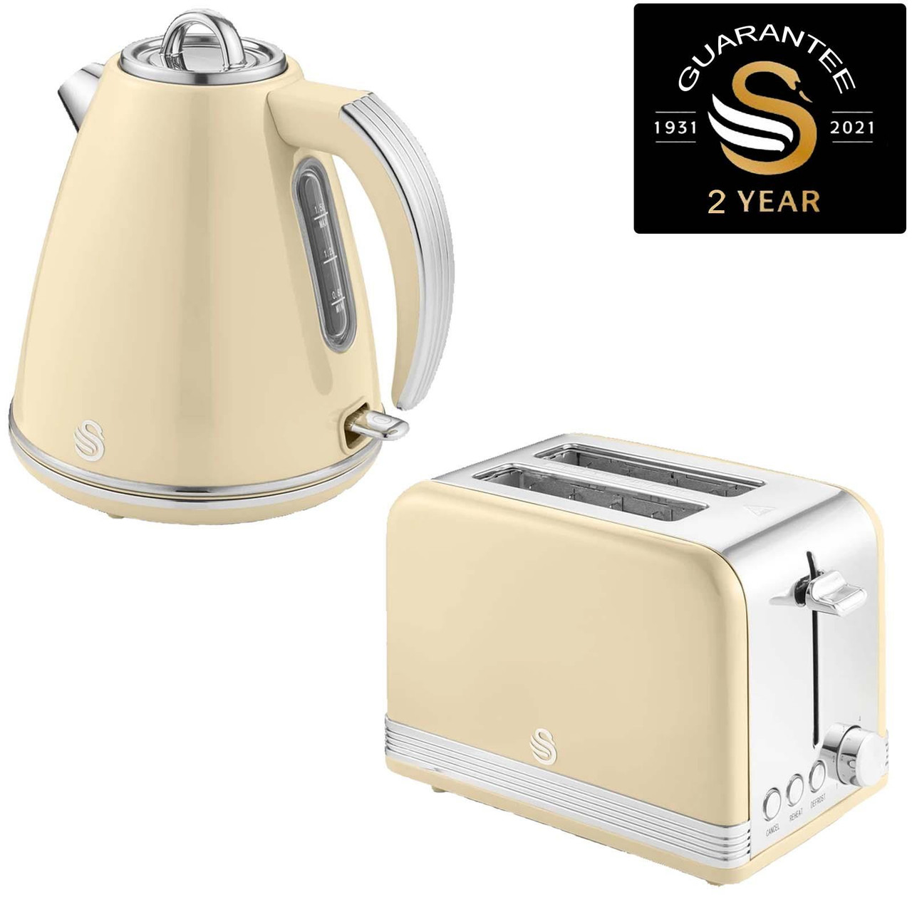 Swan Cream 1950'S Retro Style Cordless Kettle & 2 Slice Toaster With ...