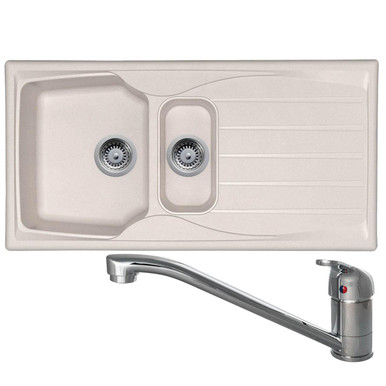 Astracast Sierra 1.5 Bowl Cream Kitchen Sink & CDA TC10 Chrome Swivel ...