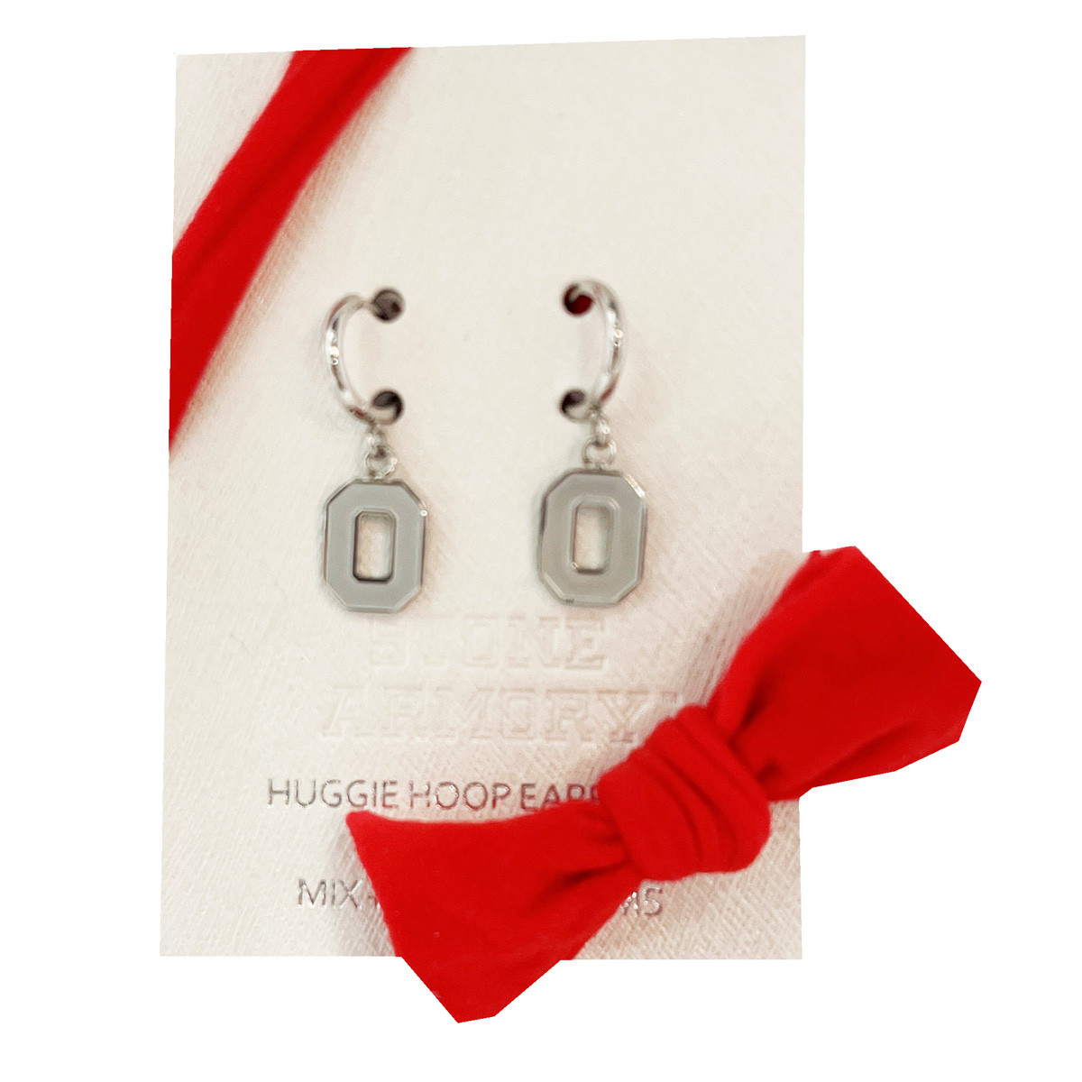 Silver Ohio State Block O Huggie Hoop Earrings - College Traditions