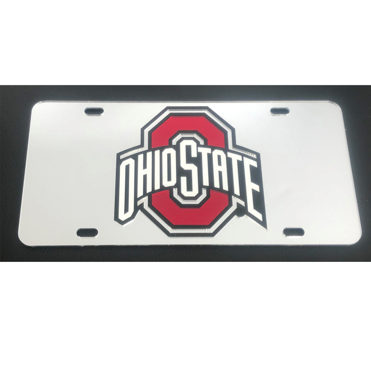 Red License Plate with Mirror Block O Logo - College Traditions