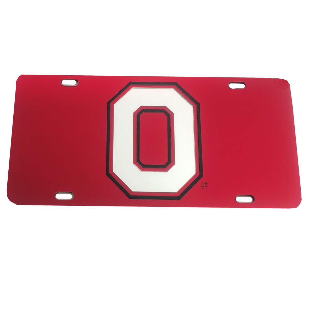 Red License Plate with Mirror Block O Logo - College Traditions