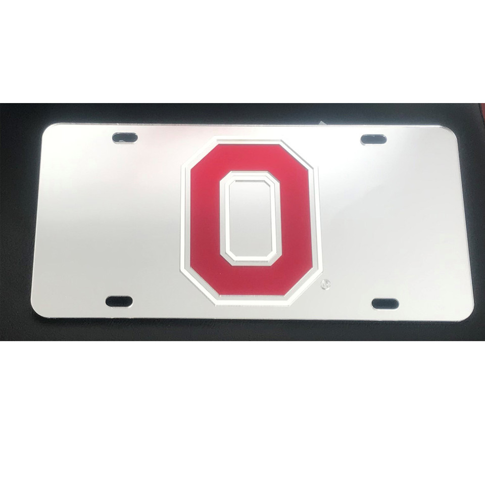 Red License Plate with Mirror Block O Logo - College Traditions