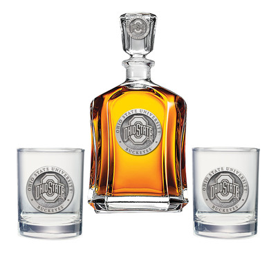 Ohio State Decanter and 2 Whiskey Glasses with Pewter Logo - College ...
