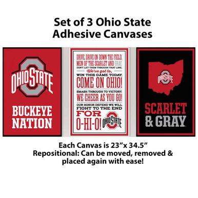 Ohio State Set of 3 Adhesive Canvas Wall Decor. - College Traditions