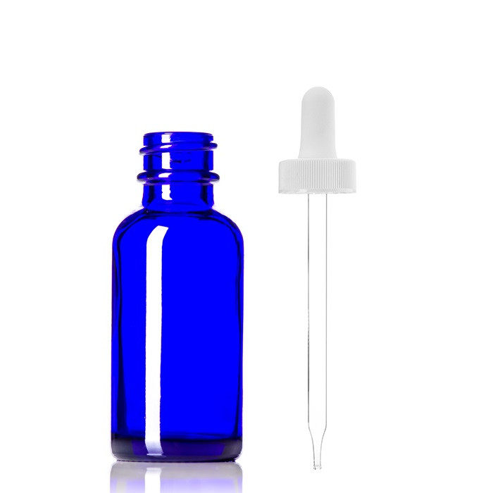 30 ML (1 oz) Blue Boston Round Bottles with Regular Droppers