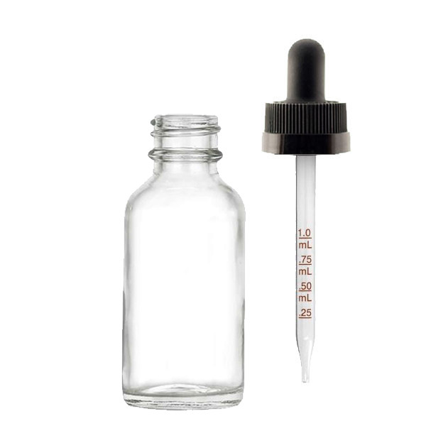 30 ML (1 oz) Clear Boston Round Bottles with calibrated Droppers
