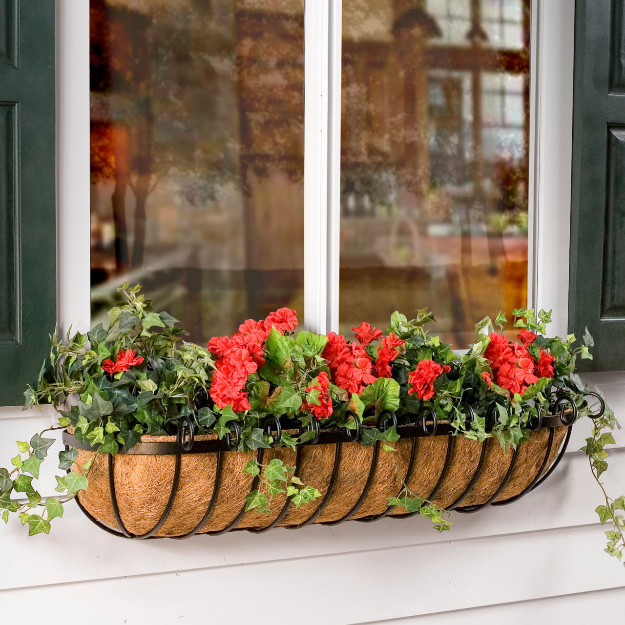 Powder Coated Steel Scroll Hayrack Window Box With Coco Liner powder-coated-steel-scroll-hayrack-window-box-with-coco-liner