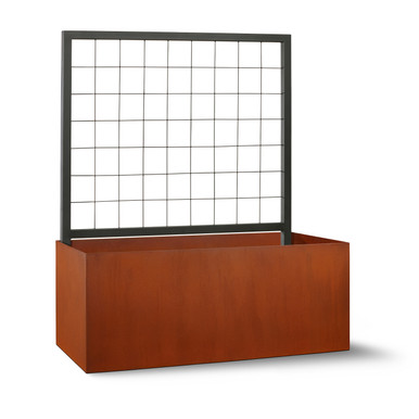 Modern Rectangular Corten Steel Planter with Trellis