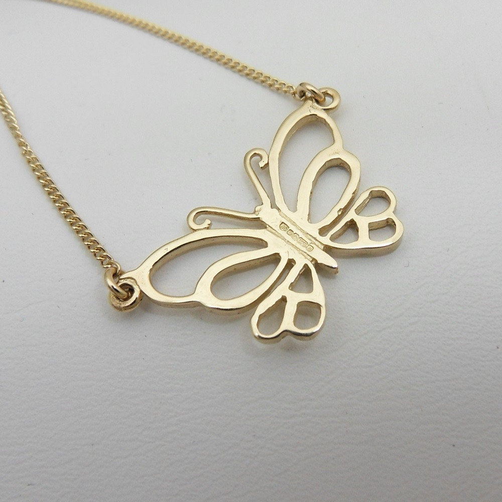 9ct gold butterfly design 16" necklace - Woodbridge Antiques
