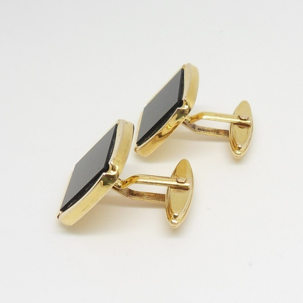 9ct gold onyx cufflinks Marked W. Germany. London import hallmarks 1974