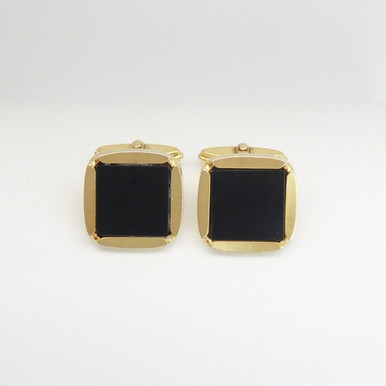 9ct gold onyx cufflinks Marked W. Germany. London import hallmarks 1974