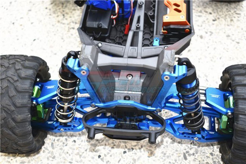 GPM Aluminum Front Shock Mount Set for Maxx (Blue)