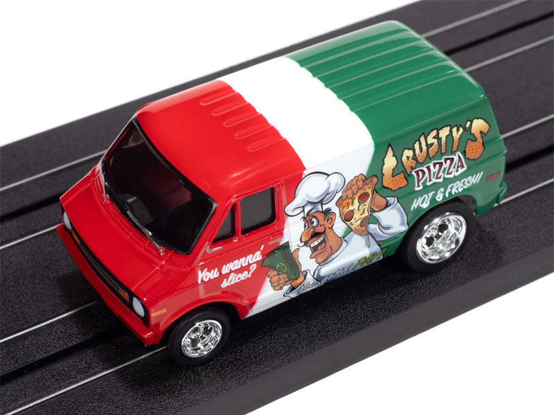 Auto World 1973 Dodge Delivery Van (Red, White & Green) 4Gear HO Slot Car
