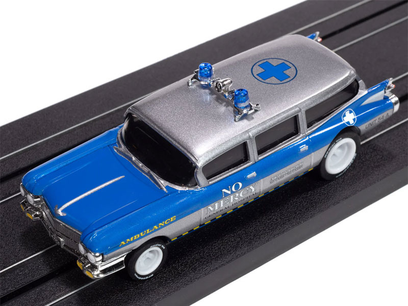 Auto World 1959 Cadillac Ambulance (Silver & Blue) 4Gear HO Slot Car
