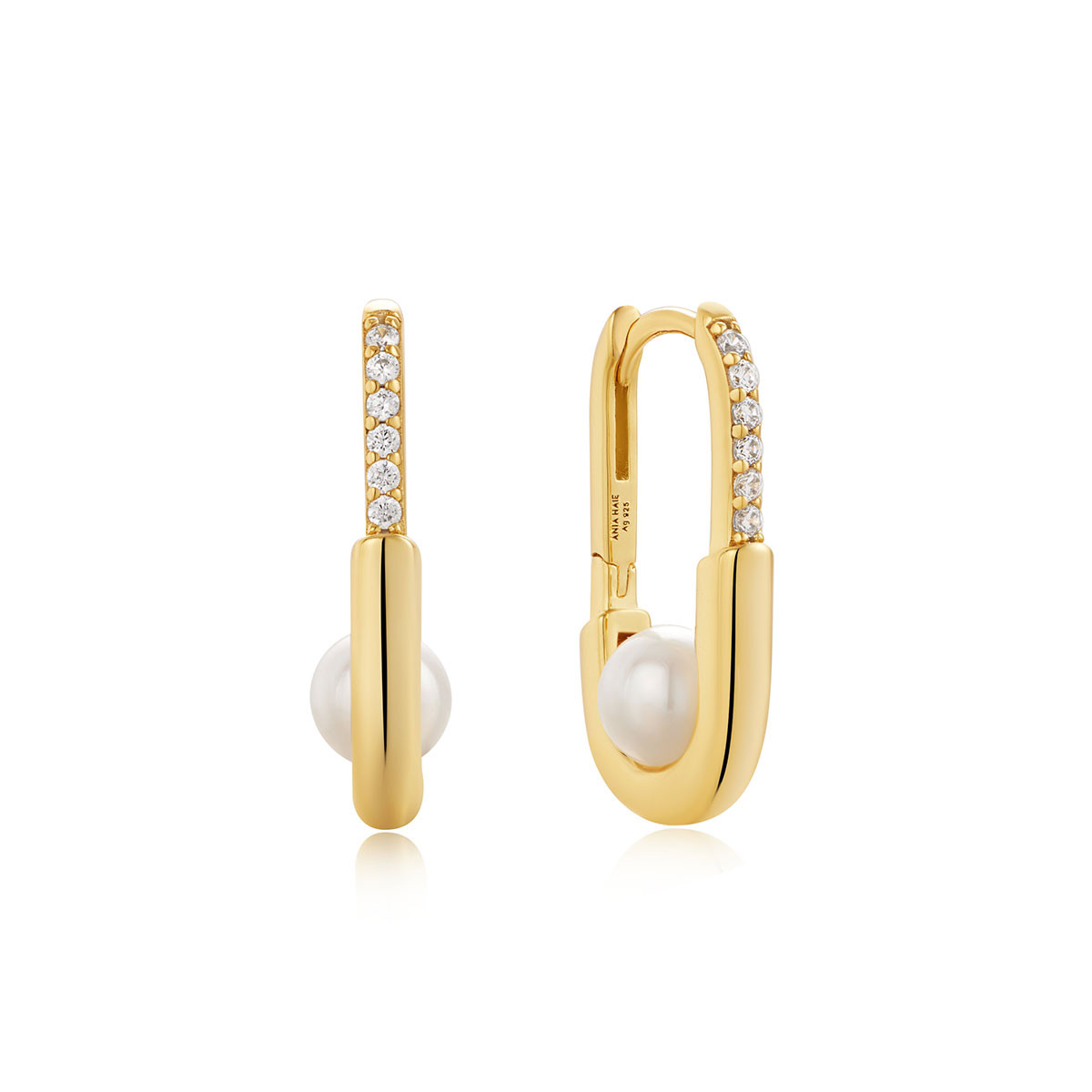 Gold Pearl Interlock Oval Hoop Earrings | Kilkenny Design