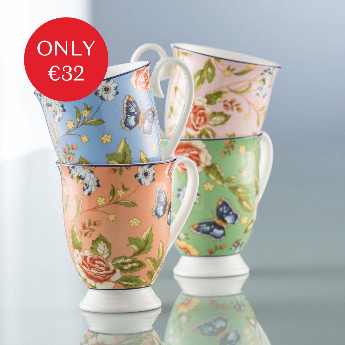 Cottage Garden Footed 4 Mugs Set | Kilkenny Design