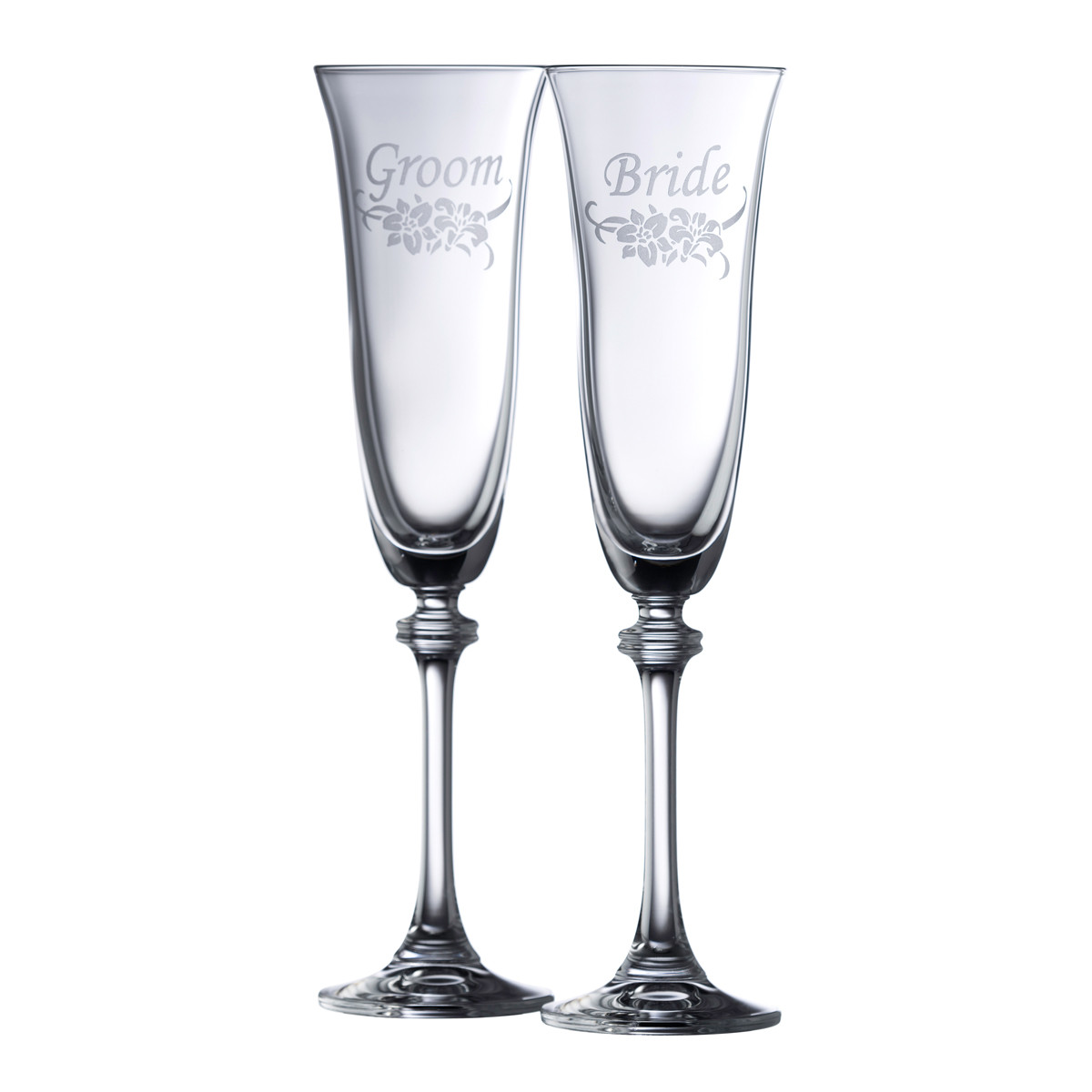 Floral Bride & Groom Liberty Flute Glass Pair | Kilkenny Design