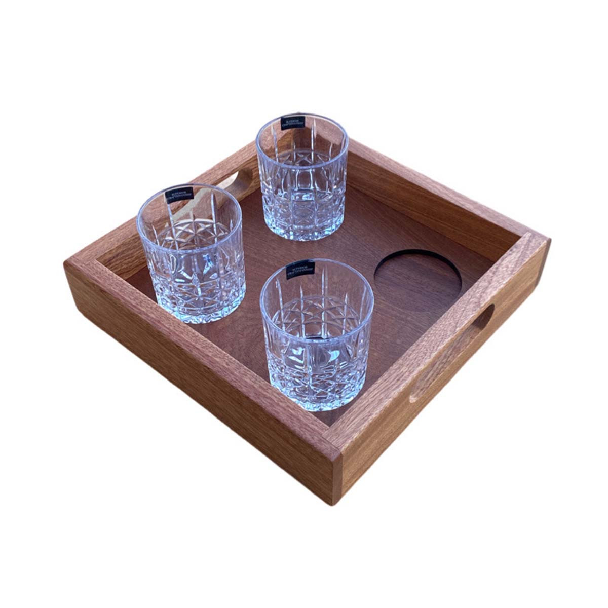 Whiskey Tray Killarney Crystal Glasses Set of 4 Mahogany | Kilkenny Design