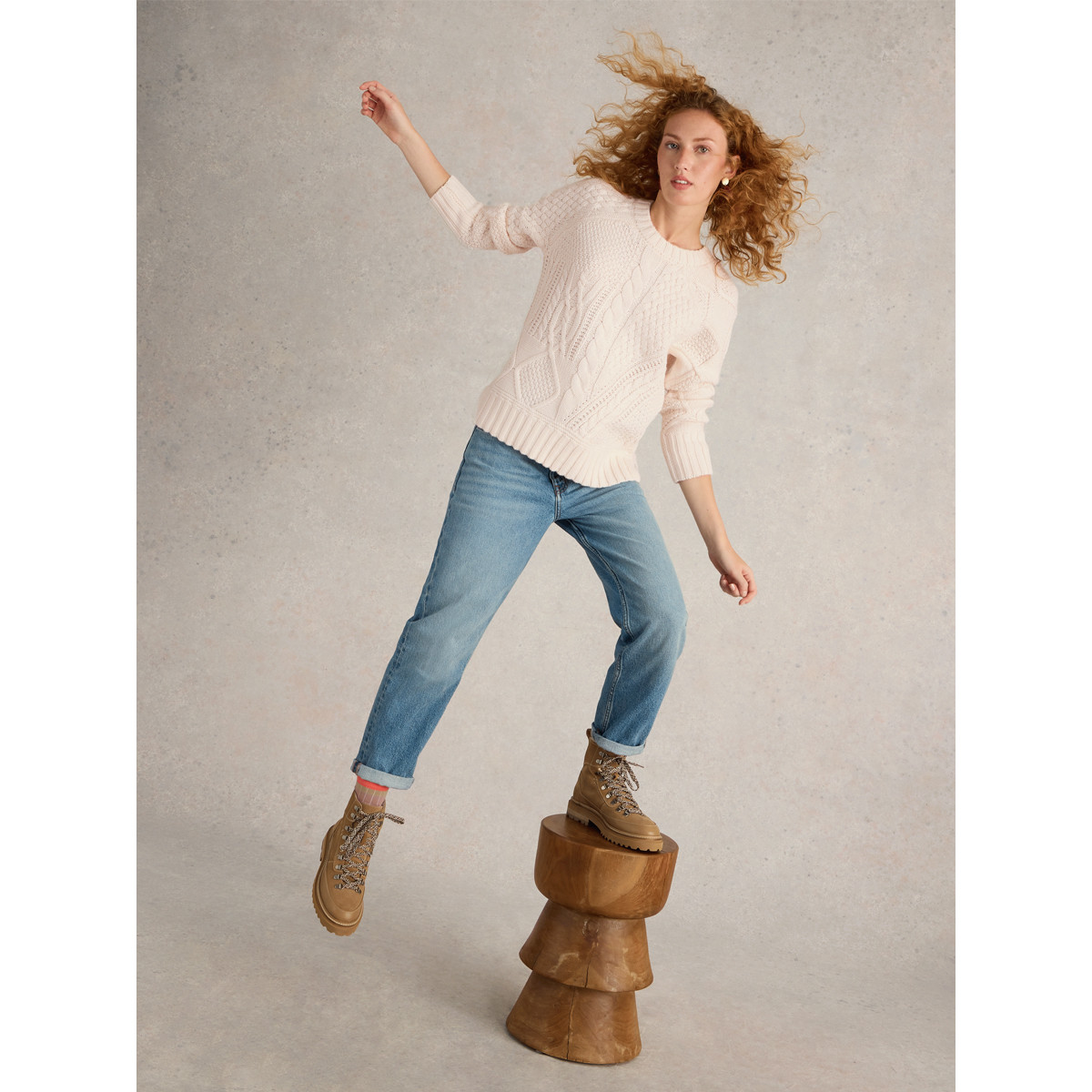 Patchwork Cable Jumper Light Natural | Kilkenny Design