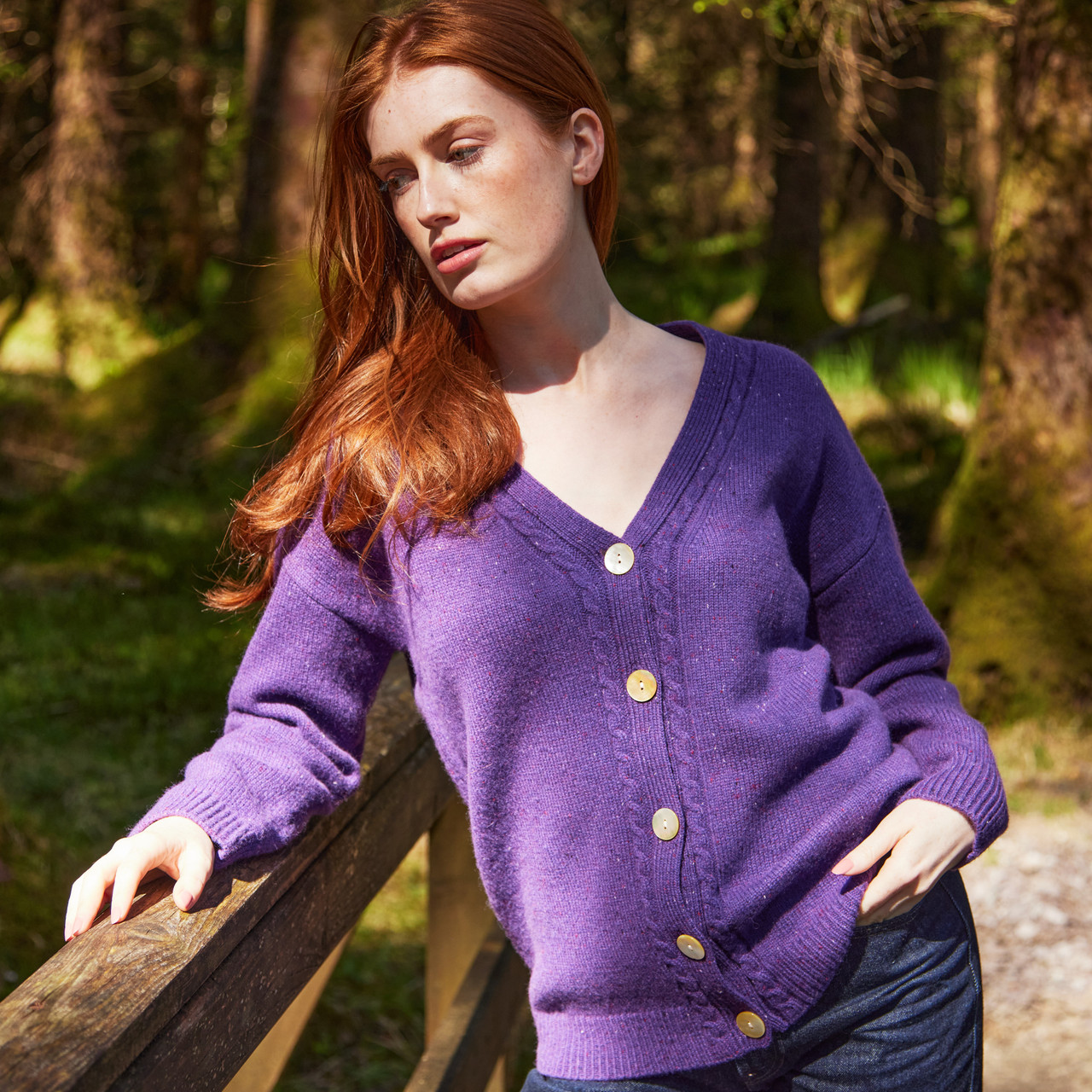 Lisa Cable Boyfriend Button Cardigan – Purple | Kilkenny Design