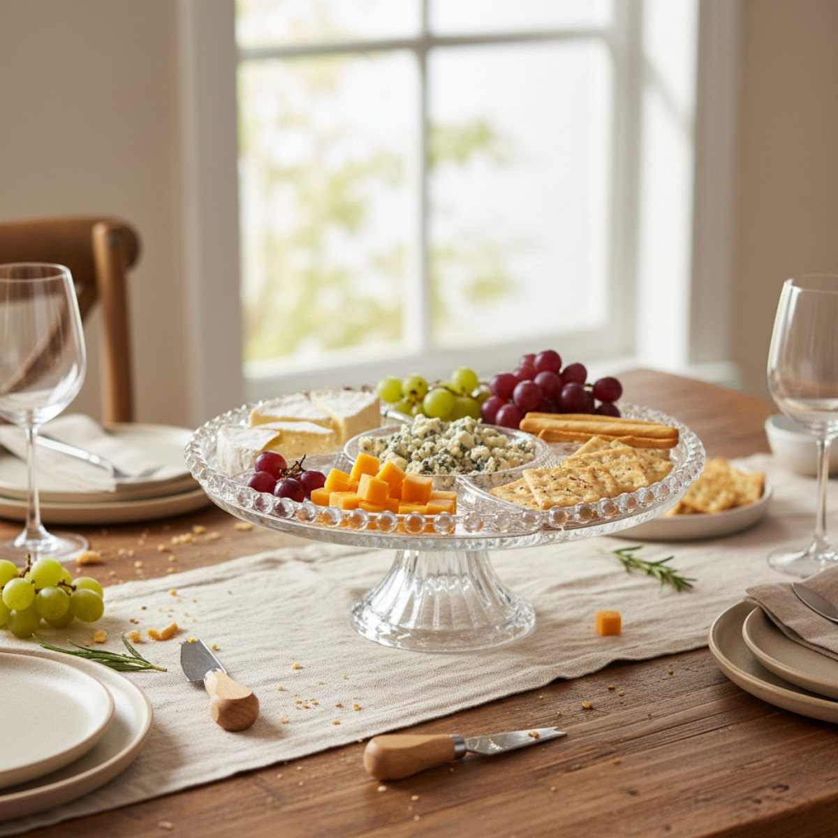 Muckross Round Beaded Divided Footed Platter | Kilkenny Design