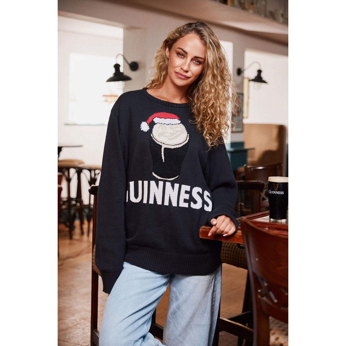Guinness Smiley Pint Santa Hat Jumper – Black | Kilkenny Design