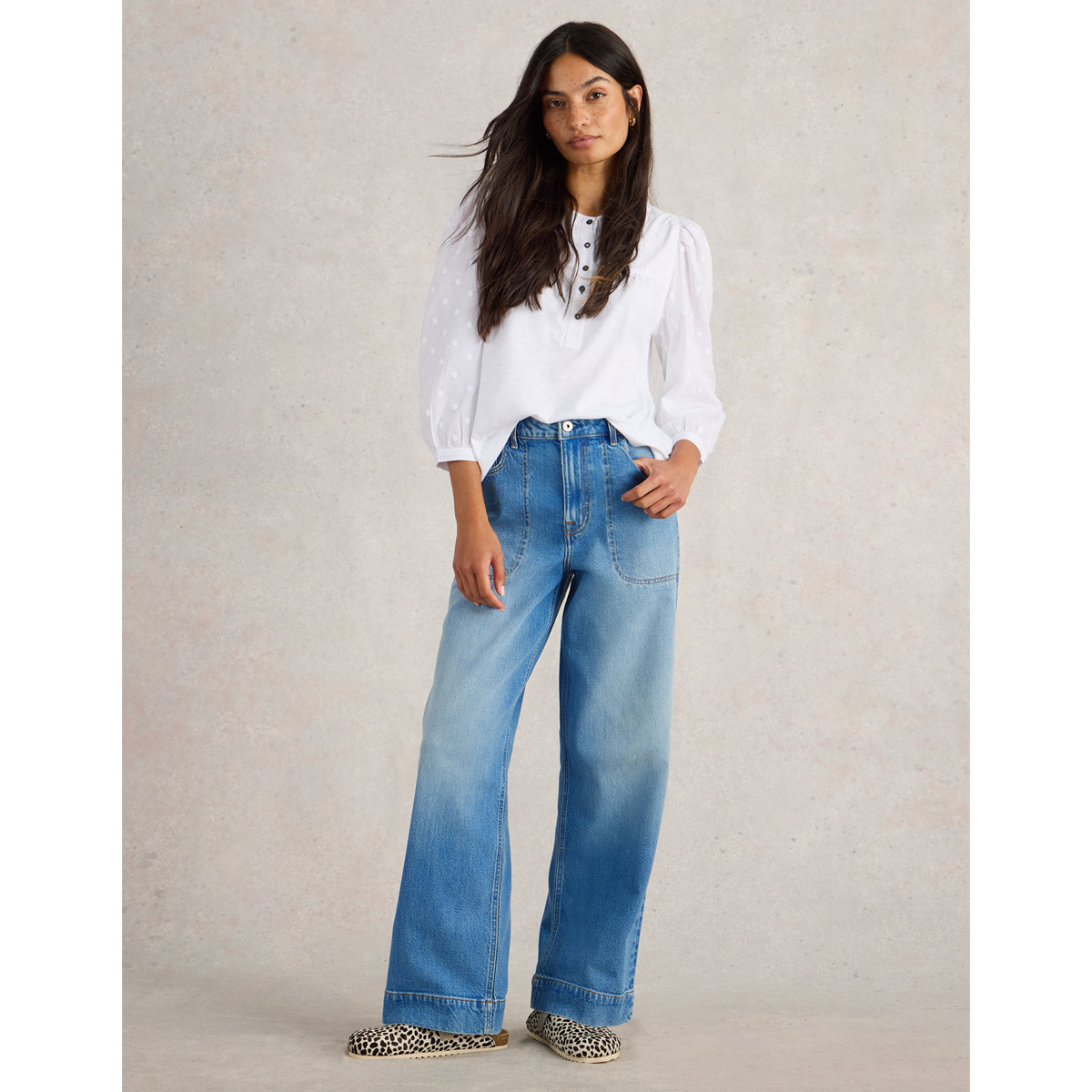 Tia Wide Leg Full Length Jeans - Mid Denim | Kilkenny Design