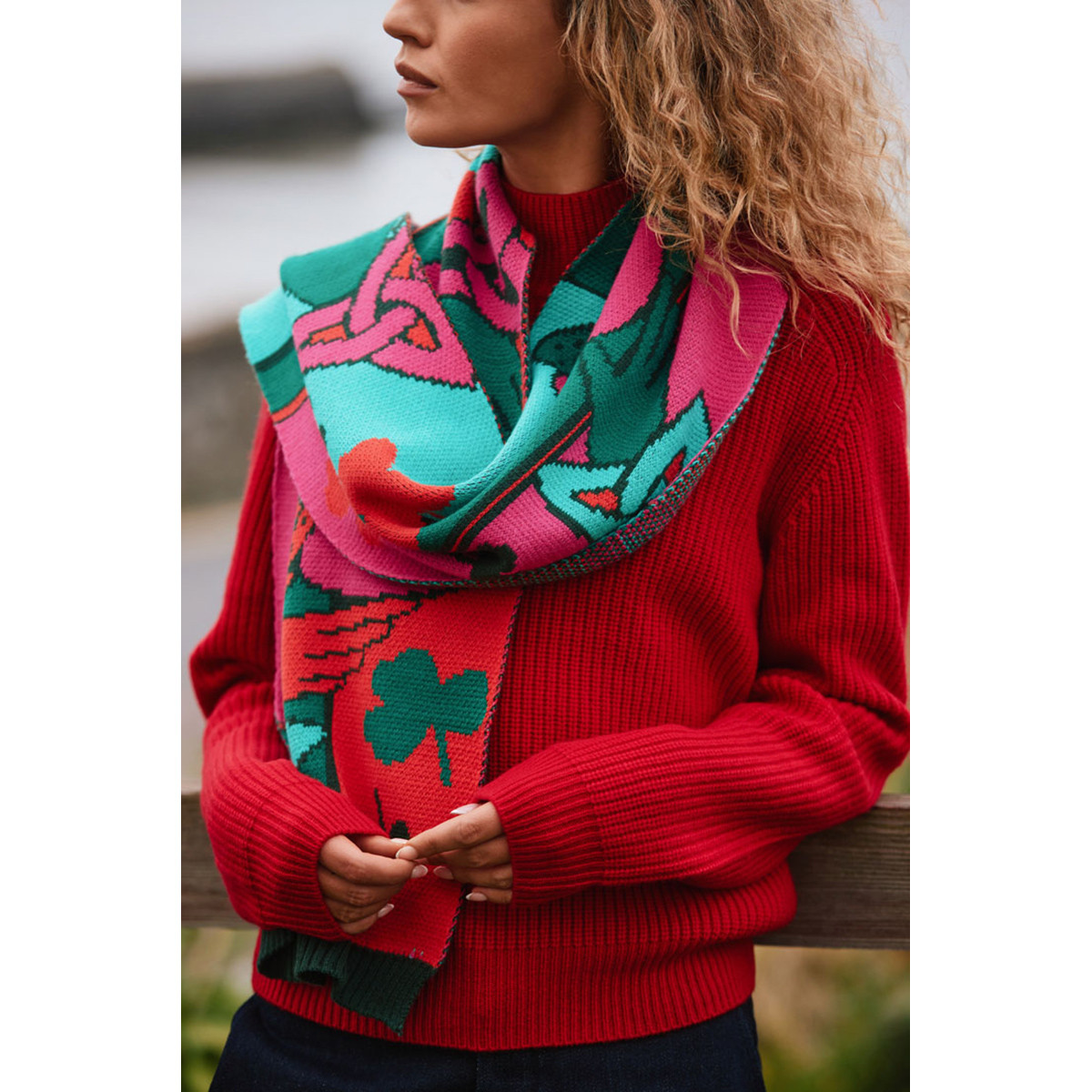 Claddagh Knit Scarf Pink Green And Red | Kilkenny Design