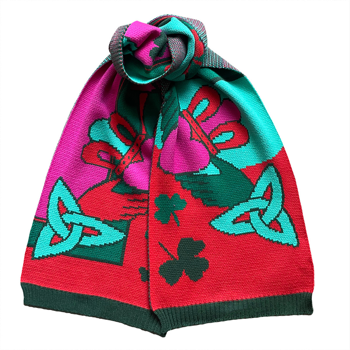 Claddagh Knit Scarf Pink Green And Red | Kilkenny Design