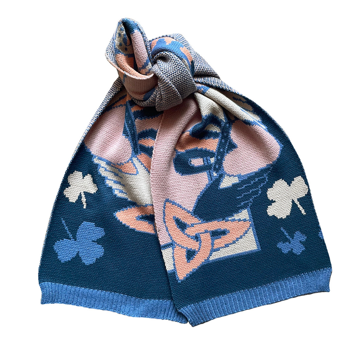 Claddagh Knit Scarf Blue And Salmon | Kilkenny Design