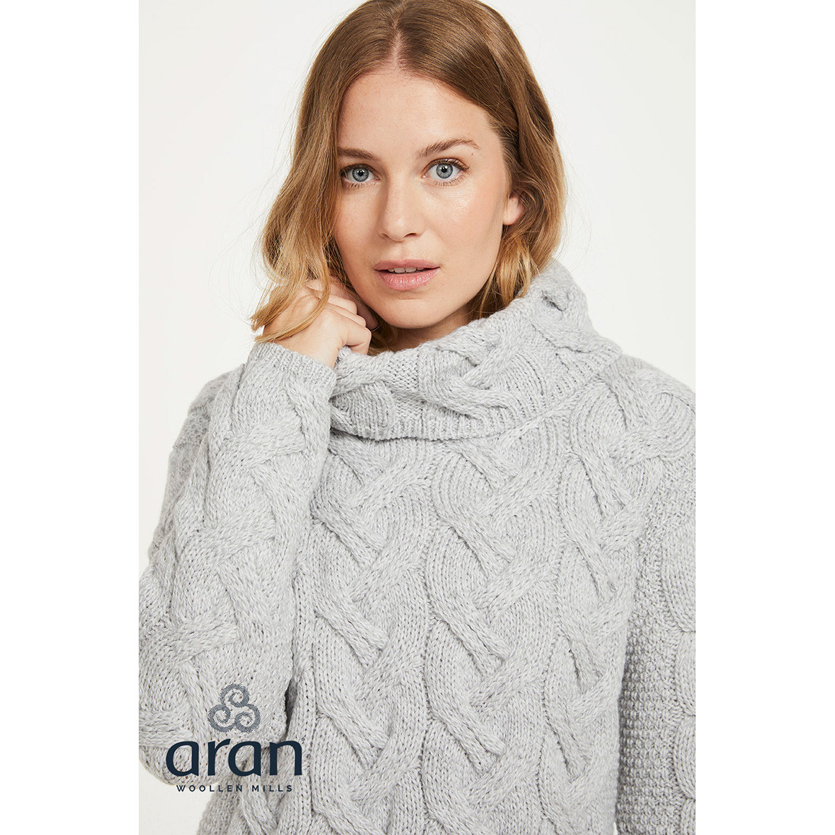 Kinsale Ladies Cable Aran Sweater Feathered Grey | Kilkenny Design