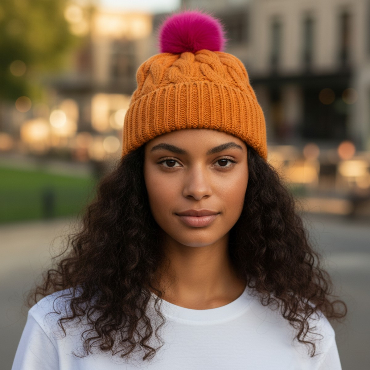 Svana Bobble Hat - Tangerine | Kilkenny Design