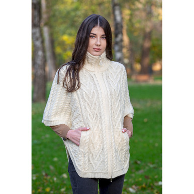 Funnel Neck Poncho Jacket - Beige | Kilkenny Design
