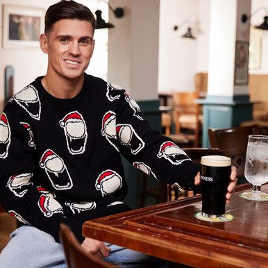 Guinness All-Over Smiley Pint Santa Jumper – Black | Kilkenny Design