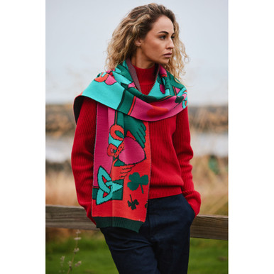 Claddagh Knit Scarf Pink Green And Red | Kilkenny Design