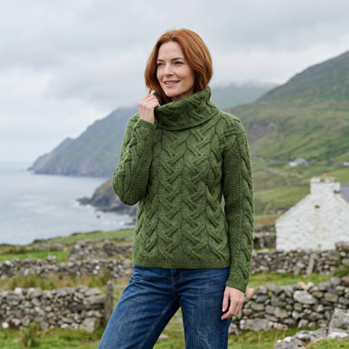 ‎Supersoft Merino Wool Co‎wl Neck Aran‎‎ Sweater | Kilkenny Design