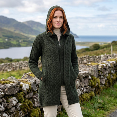 Double Collar Hooded Aran Coatigan | Kilkenny Design