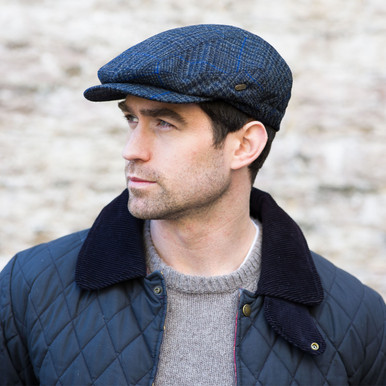 Mucros Weavers Men's Kerry Cap Grey Blue Check | Kilkenny Design