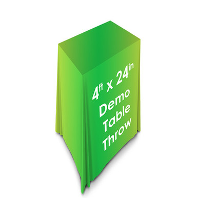 Custom printed table throw for tall 42" demo counters, 4' wide x 24" deep