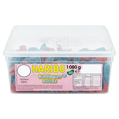 Haribo Fizzy Bubblegum Bottles - 1080g - Approx 120 Pieces