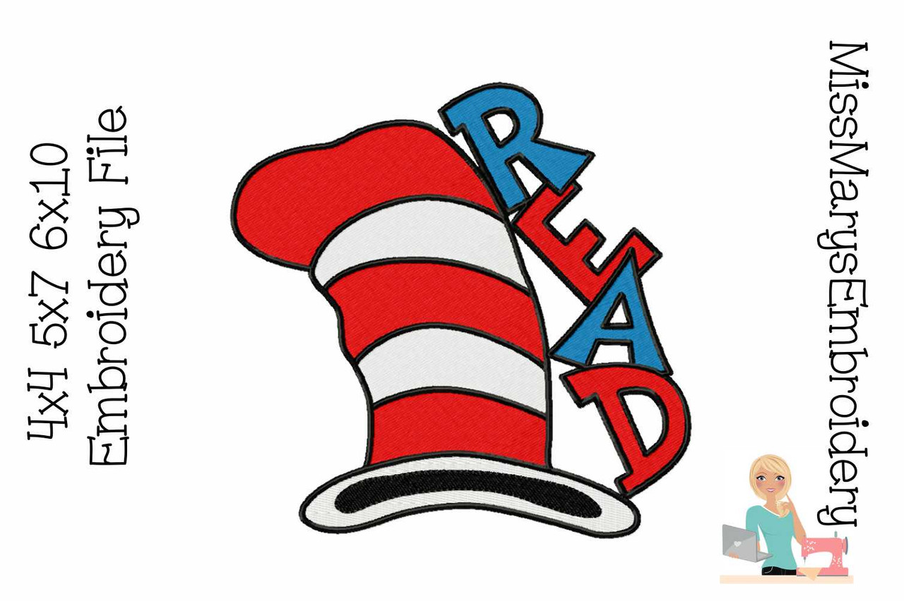 Reading Hat Embroidery - Miss Mary's Embroidery
