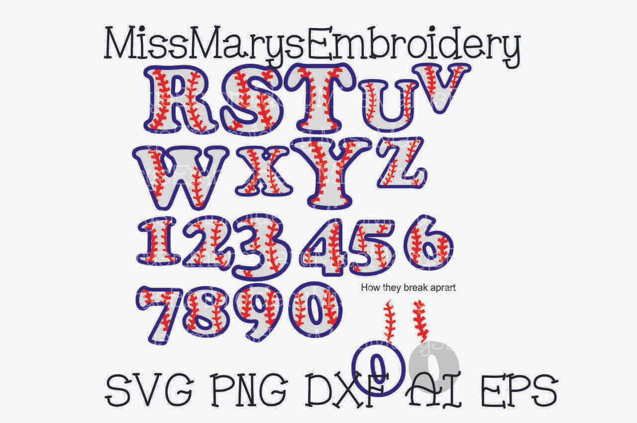 Baseball Letters (Style 1) - Miss Mary's Embroidery