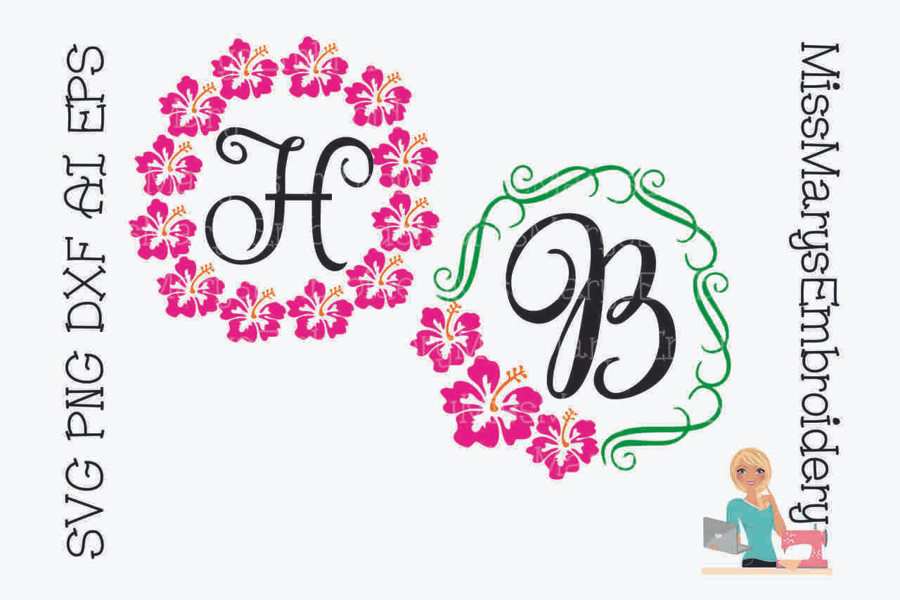 Hibiscus Monogram Frames - Miss Mary's Embroidery