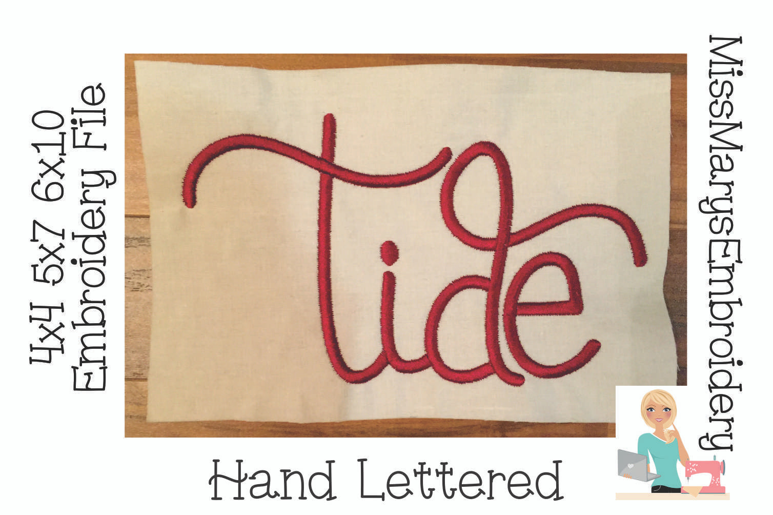 Tide Hand Lettered Embroidery - Miss Mary's Embroidery