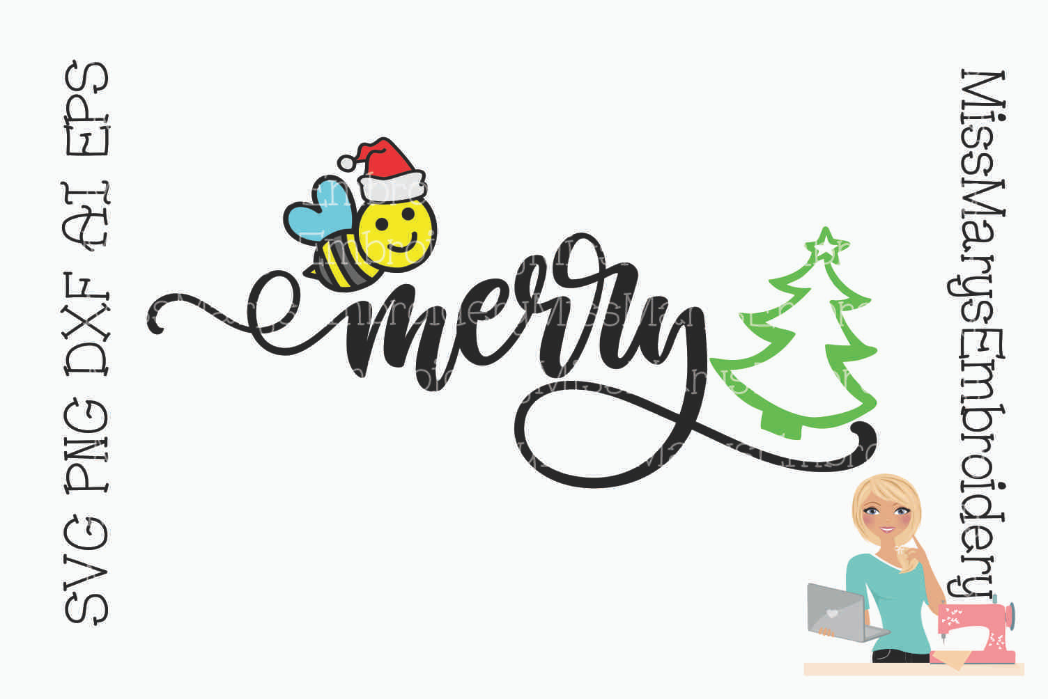 Bee Merry SVG - Miss Mary's Embroidery